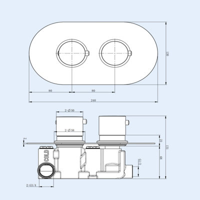 Nes Home Modern Chrome Round 1-Way 2 Dial Concealed Thermostatic Shower Mixer Valve