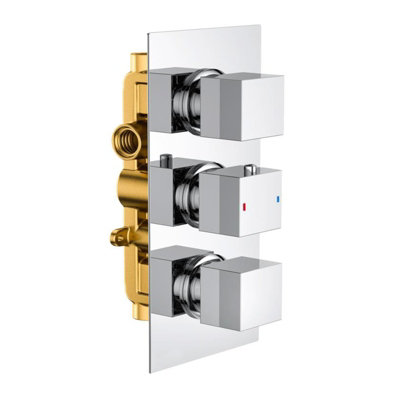 Nes Home Modern Chrome Square 2-Way 3 Dial Concealed Thermostatic Shower Mixer Valve | DIY at B&Q