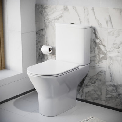 Nes Home Modern Close Coupled Rimless Round Toilet Ceramic Soft Closing ...
