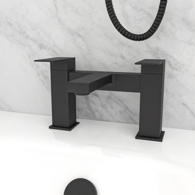 Nes Home Modern Deck Mounted Matte Black Square Bridge Bath Filler ...