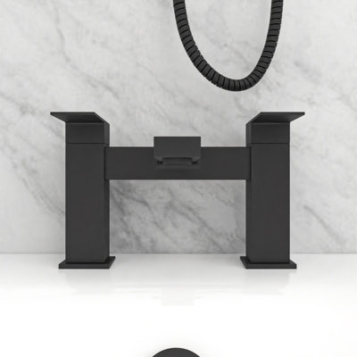 Nes Home Modern Deck Mounted Matte Black Square Bridge Bath Filler ...