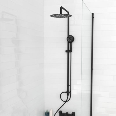 Nes Home Modern Exposed Round Shower Handset & Riser Rail Kit Matte ...