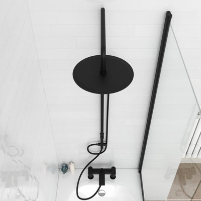 Nes Home Modern Exposed Round Shower Handset & Riser Rail Kit Matte Black