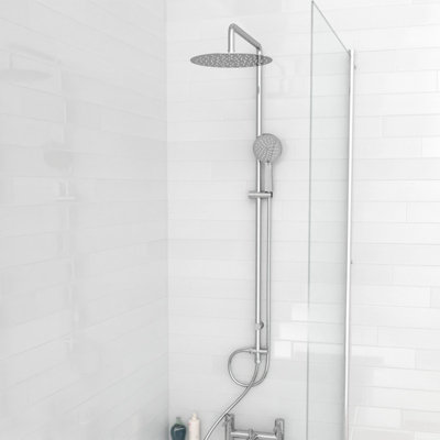 Nes Home Modern Exposed Round Shower Mixer Handset & Riser Rail Kit Chrome
