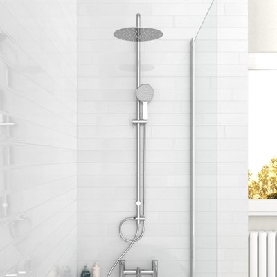 Nes Home Modern Exposed Round Shower Mixer Handset & Riser Rail Kit Chrome