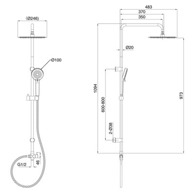 Nes Home Modern Exposed Round Shower Mixer Handset & Riser Rail Kit Chrome