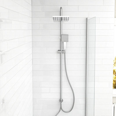 Nes Home Modern Exposed Square Shower Handset & Riser Rail Kit Chrome