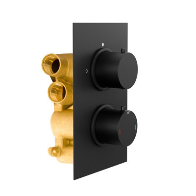Nes Home Modern Round 2 Way 2 Dial Concealed Thermostatic Shower Mixer Valve Matt Black | DIY at B&Q