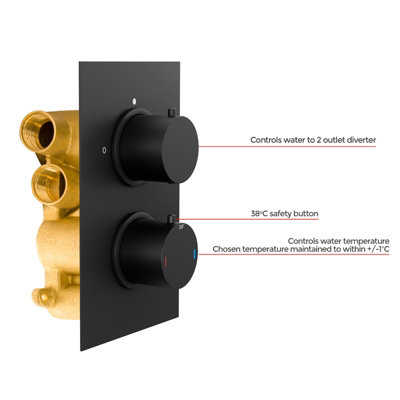 Nes Home Modern Round 2 Way 2 Dial Concealed Thermostatic Shower Mixer ...