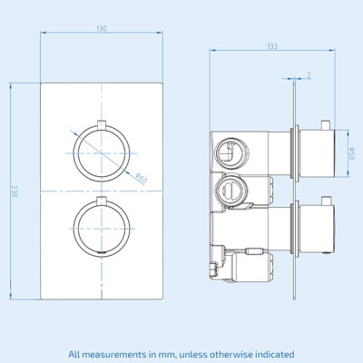Nes Home Modern Round 2 Way 2 Dial Concealed Thermostatic Shower Mixer Valve Matt Black