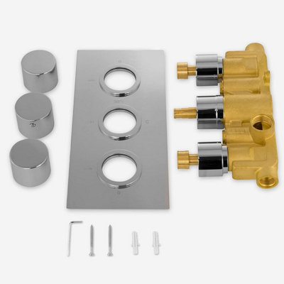 Nes Home Modern Round 3 Dial 2 Outlet Round Concealed Thermostatic Shower Mixer Valve Chrome