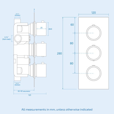 Nes Home Modern Round 3 Dial 2 Outlet Round Concealed Thermostatic Shower Mixer Valve Chrome