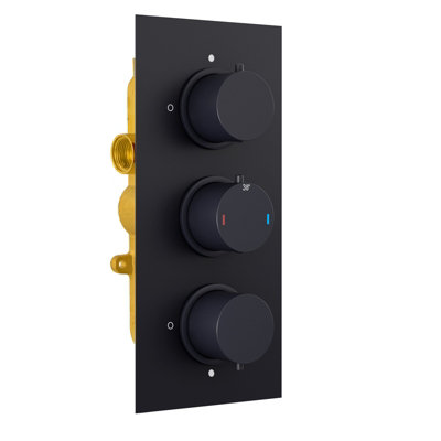 Nes Home Modern Round 3 Dial 2 Outlet Round Concealed Thermostatic Shower Mixer Valve Matt Black ...