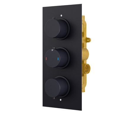 Nes Home Modern Round 3 Dial 2 Outlet Round Concealed Thermostatic Shower Mixer Valve Matt Black