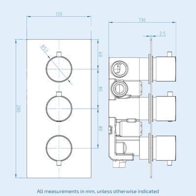 Nes Home Modern Round 3 Dial 2 Outlet Round Concealed Thermostatic Shower Mixer Valve Matt Black