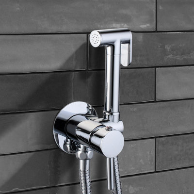 Nes Home Modern Round Chrome Bidet Douche Kit with Mixer Valve and Hose ...