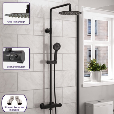 Nes Home Modern Round Matte Black Exposed Thermostatic Mixer Shower Set ...