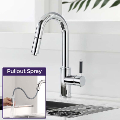Nes Home Modern Single Lever Mono Mixer Pull Out Kitchen Tap Chrome Faucet