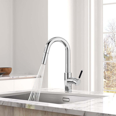 Nes Home Modern Single Lever Mono Mixer Pull Out Kitchen Tap Chrome Faucet