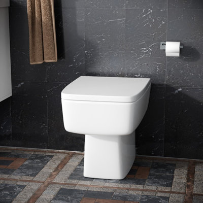 Nes Home Modern Square 350mm Back to Wall Toilet and Soft Close Seat White