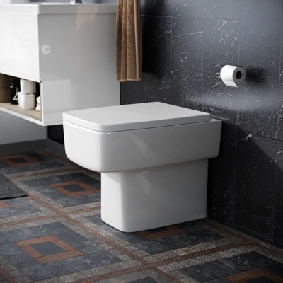 Nes Home Modern Square 350mm Back to Wall Toilet and Soft Close Seat White