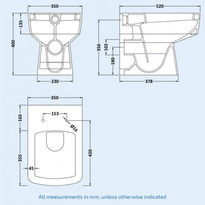 Nes Home Modern Square 350mm Back to Wall Toilet and Soft Close Seat White