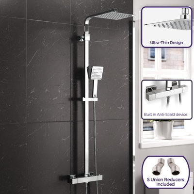 Nes Home Modern Square Exposed Thermostatic Mixer Shower Set Shower ...
