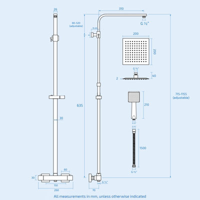 Nes Home Modern Square Exposed Thermostatic Mixer Shower Set Shower ...