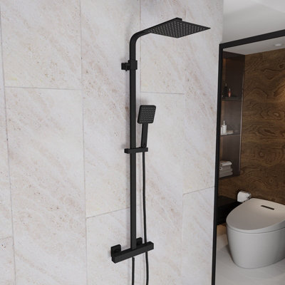 Nes Home Modern Square Matte Black Exposed Thermostatic Mixer Shower ...