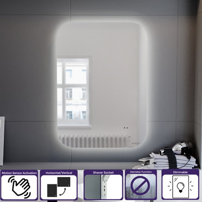 Nes Home Motion Sensor Bathroom LED Mirror Shaver Socket Demister 500 x 700mm