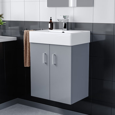 Nes Home Nanuya 450mm Wall Hung Basin Vanity Unit Steel Grey Cloakroom ...