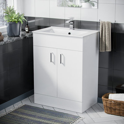 Nes Home Nanuya 600 mm White Ultra Slim Basin Vanity Unit