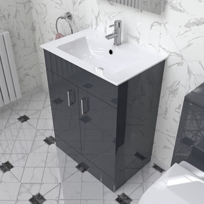 Nes Home Nanuya 600mm Floor Standing Anthracite Stylish Slim Basin ...