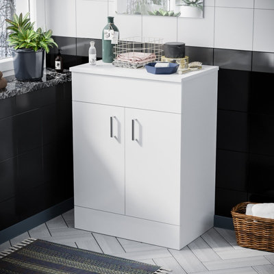 Nes Home Nanuya 600mm Floor Standing Vanity Unit Flat Pack - White