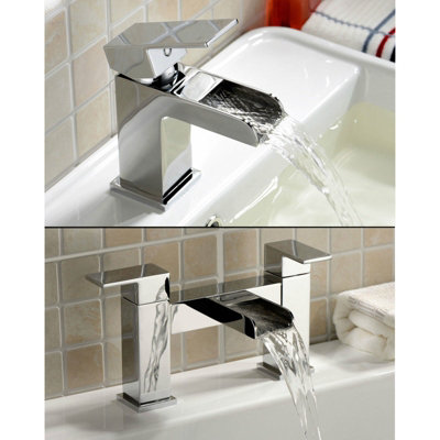 Nes Home Origin Waterfall Basin Mono Mixer Tap, Bath Filler Tap & Waste ...