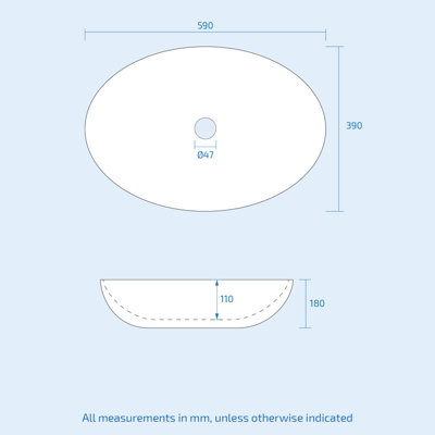 Nes Home Oval 590 mm Large Counter Top Basin Sink Overflow Wash Ceramic ...