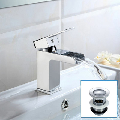 Nes Home Ozone Square Waterfall Bathroom Basin Sink Mono Mixer Chrome ...