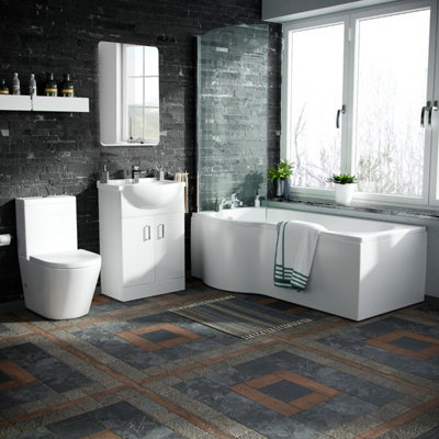 Nes Home P-Shaped LH Bath White 550mm Vanity Basin Unit WC Unit ...