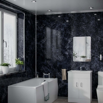 Nes Home PVC Cladding Shower Panel 2400 x 1000 x 10mm Black Quartz