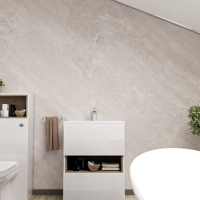 Nes Home PVC Cladding Shower Panel 2400 x 1000 x 10mm Light Beige Stone