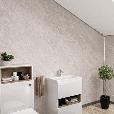 Nes Home PVC Cladding Shower Panel 2400 x 1000 x 10mm Light Beige Stone
