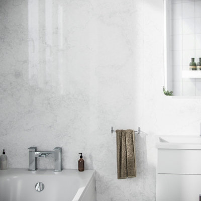Nes Home PVC Cladding Shower Panel 2400 x 1000 x 10mm Light Grey Marble