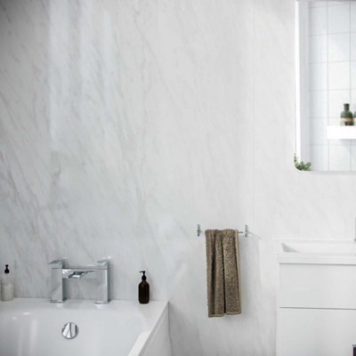 Nes Home PVC Cladding Shower Panel 2400 x 1000 x 10mm White Marble