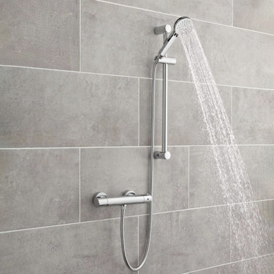 Nes Home Qubix Thermostatic Round Shower Mixer & Slider Rail Kit Chrome