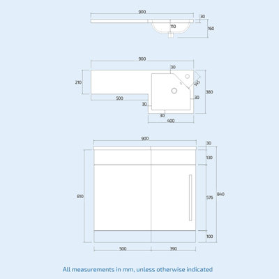Nes Home Raven Right Hand 900mm Flat Pack Vanity Basin Unit, WC Unit ...
