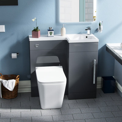 Nes Home Raven Right Hand 900mm Vanity Basin Unit, WC Unit & Elora Back ...