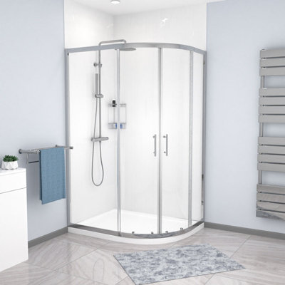 Nes Home RH 1200 x 900mm Chrome Framed Offset Quadrant Shower Enclosure ...