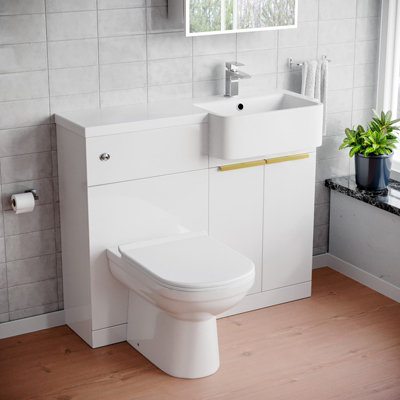 Nes Home Right Hand Basin Vanity Unit With Brushed Brass Handles, WC ...