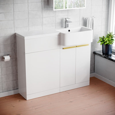 Nes Home Right Hand Freestanding Basin Vanity Unit With Brushed Brass ...