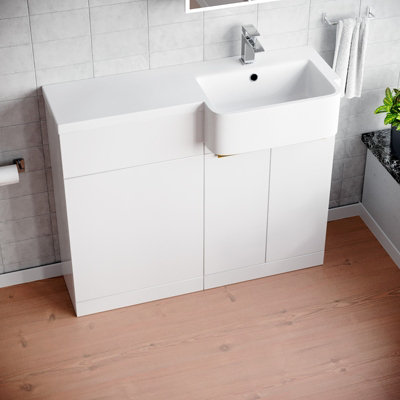 Nes Home Right Hand Freestanding Basin Vanity Unit With Brushed Brass ...